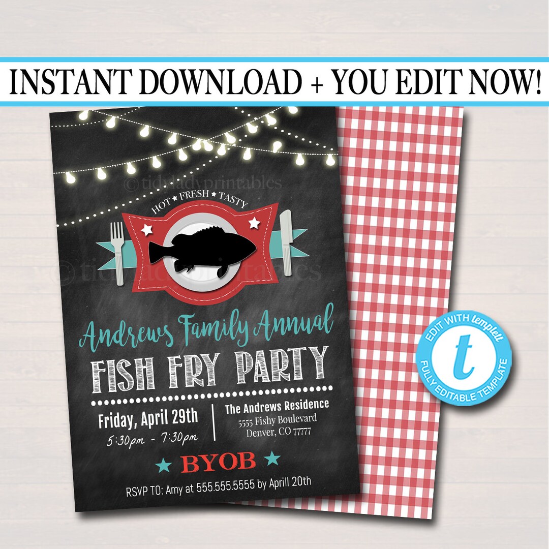 EDITABLE Fish Fry Party Invite, Family Picnic, Lent Church Event ...