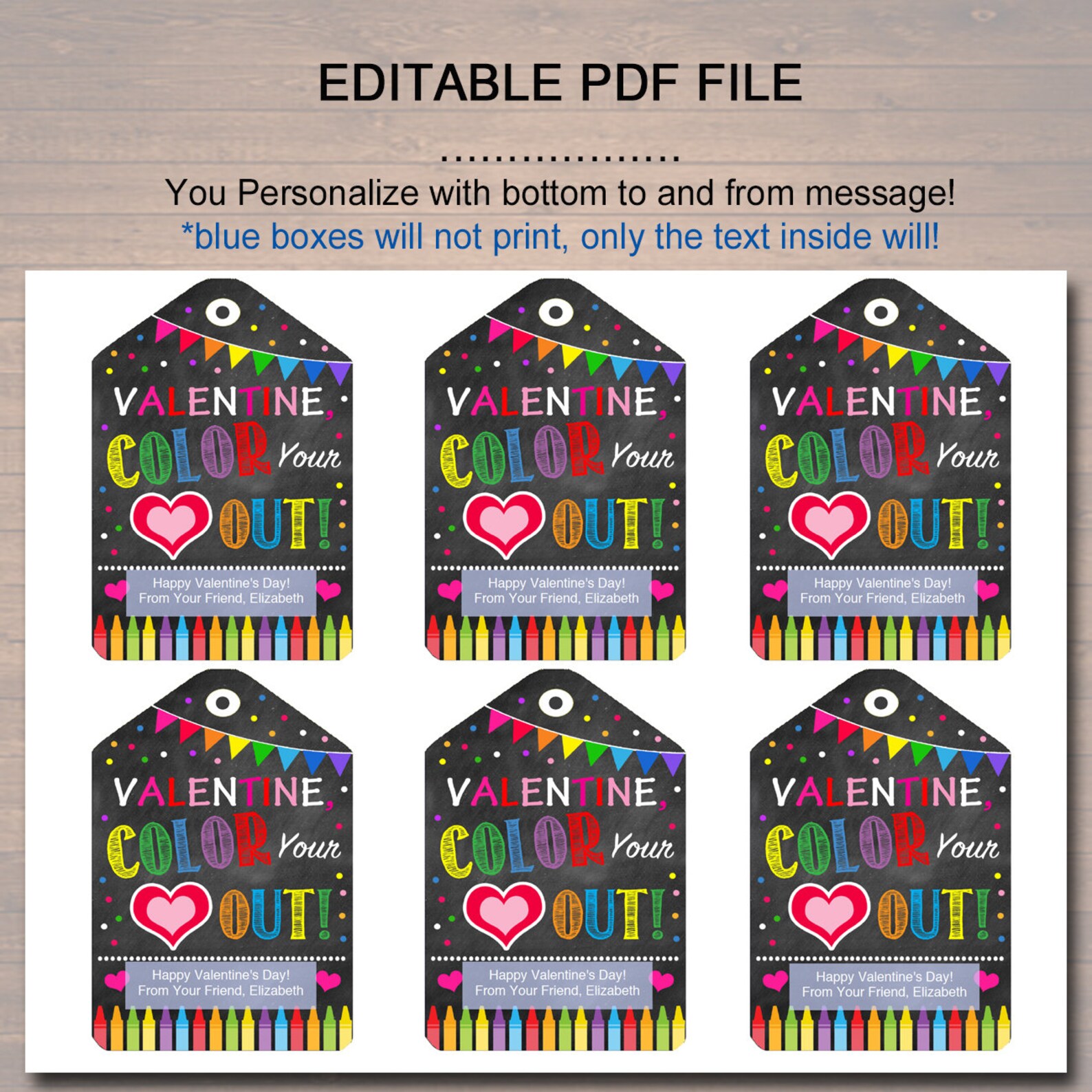 EDITABLE Crayon Valentine's Day Gift Tags Friend - Etsy