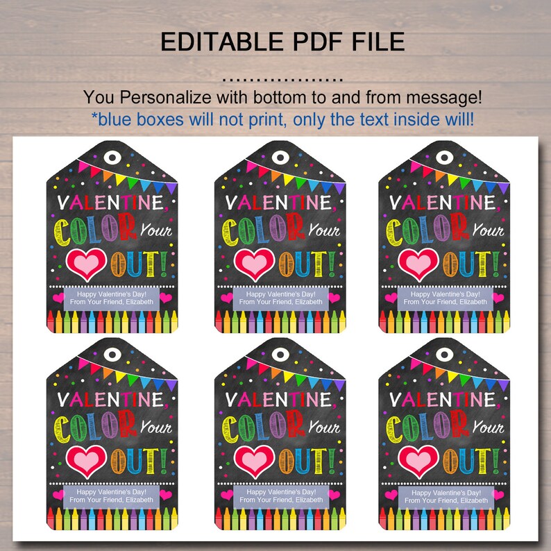 EDITABLE Crayon Valentine's Day Gift Tags Friend - Etsy