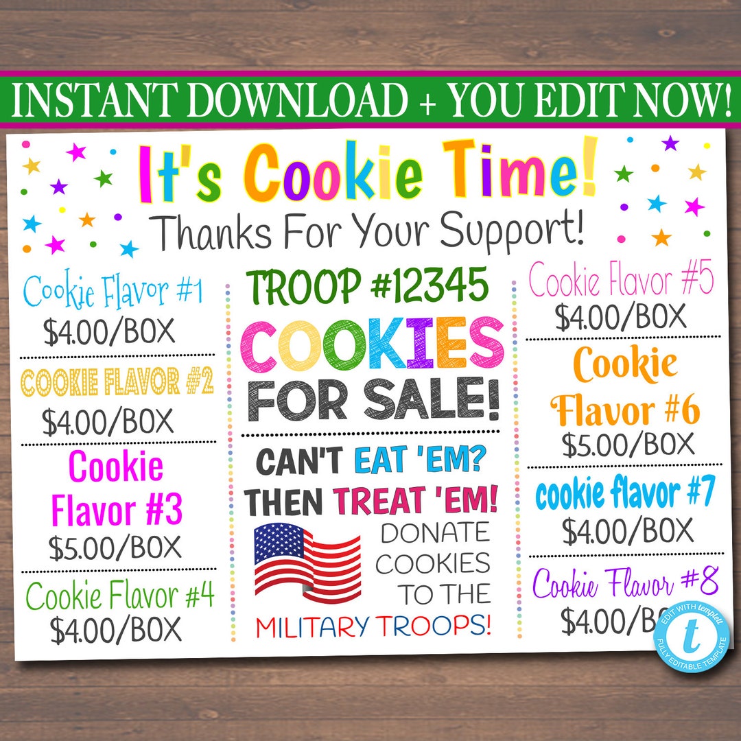 EDITABLE Cookie Booth Sign, Digital File, Troop Leader, Cookie Banner ...