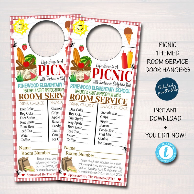 Editable Picnic Themed Room Service Door Hanger Picnic Party - Etsy