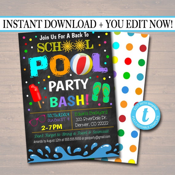 EDITABLE End of Summer Pool Party Invitation, Printable Digital Invite ...