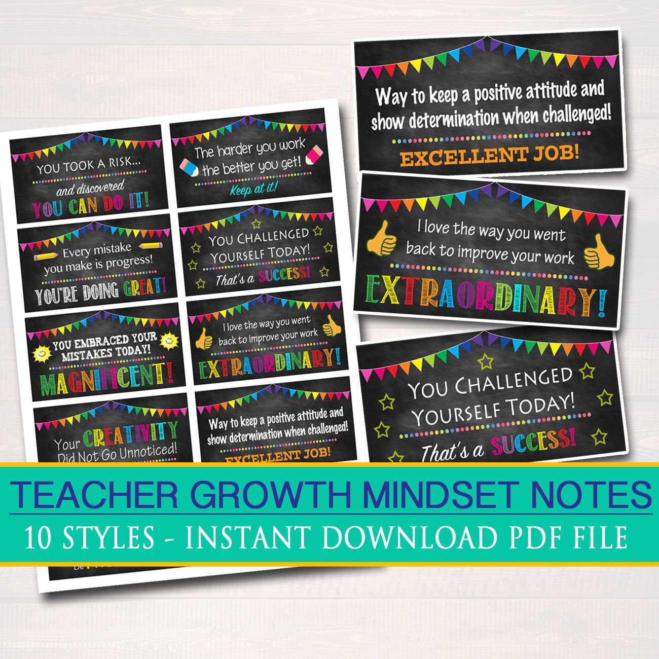 Teacher Growth Mindset Notes Printable Stickers INSTANT | Etsy