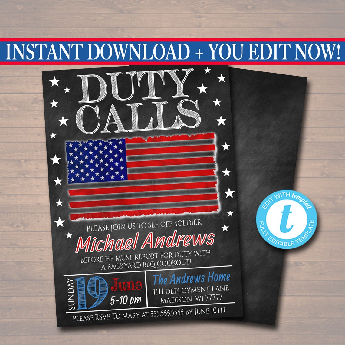 Editable Duty Calls Deployment Invitation Chalkboard Printable - Etsy