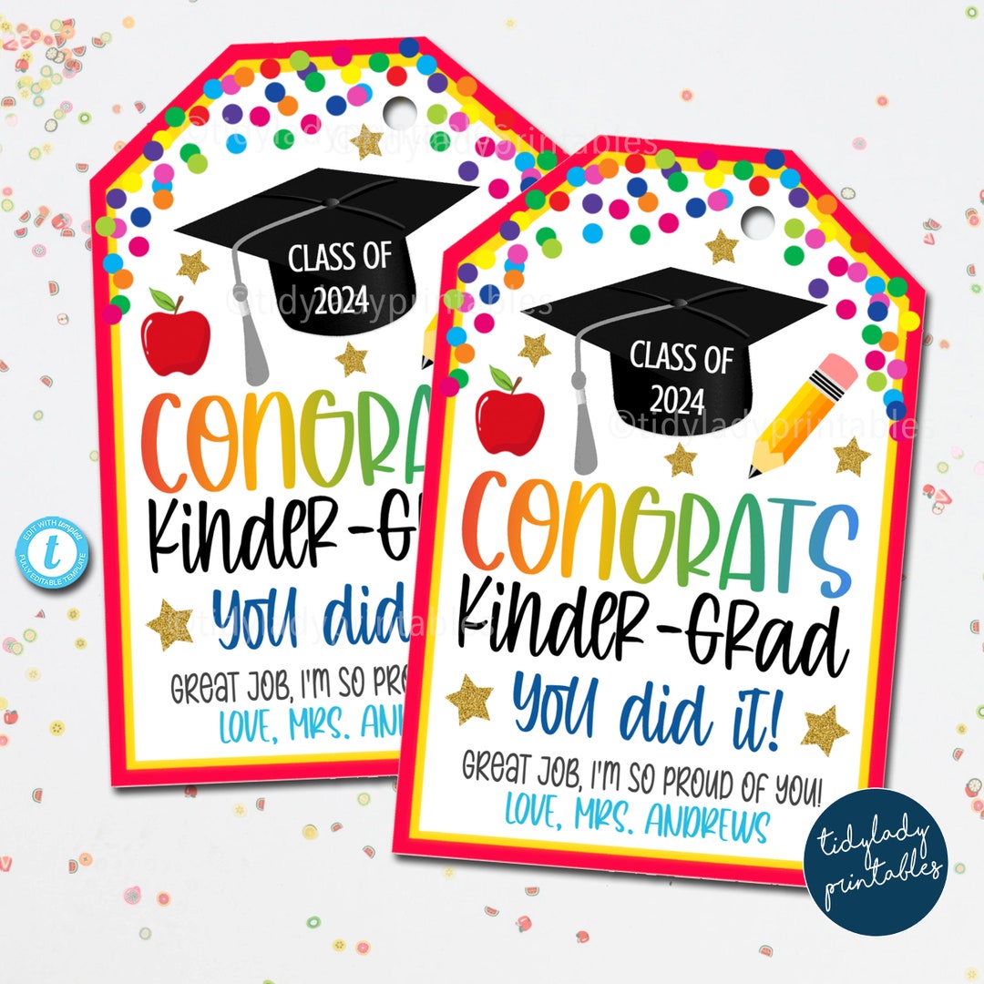 Congrats Kindergarten Graduate Tag, Congratulations Kinder-grad, Any ...
