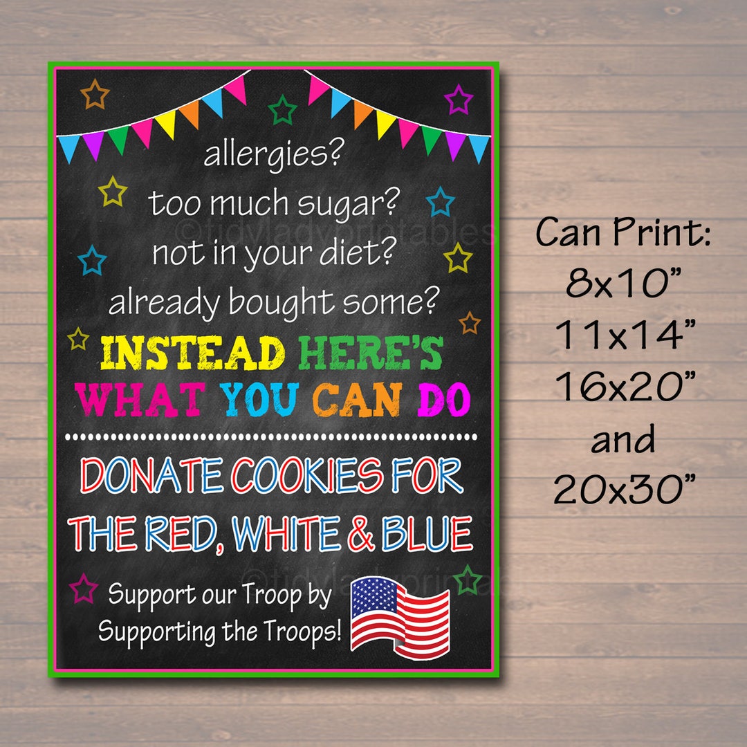 Cookie Booth Sign: Donate Cookies for Military Troops (instant Download ...