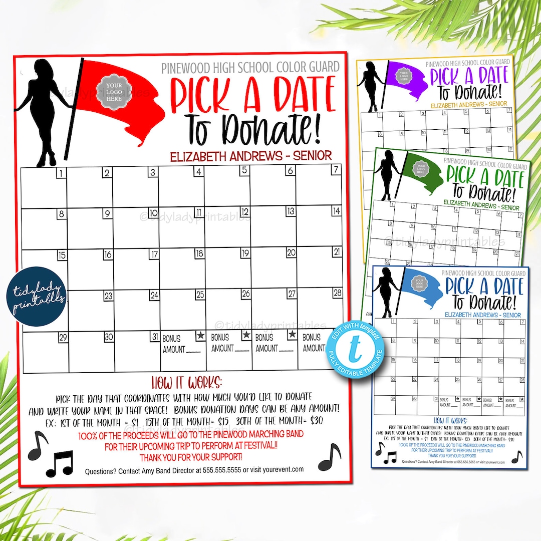 EDITABLE Flags Pick a Date to Donate Printable, Flag Thrower Fundraiser ...