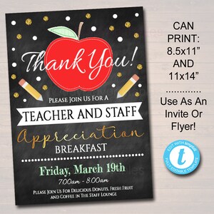 Editable Teacher Appreciation Staff Invitation, Chalkboard Printable ...