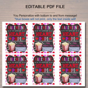EDITABLE Popcorn Valentine's Day Gift Tags, Friend Classroom Classmate ...