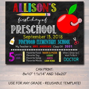 First Day of School Sign, Back to School Chalkboard Poster ...