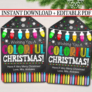 Christmas Gift Tags, Colorful Holiday, Printable Teacher Classroom ...
