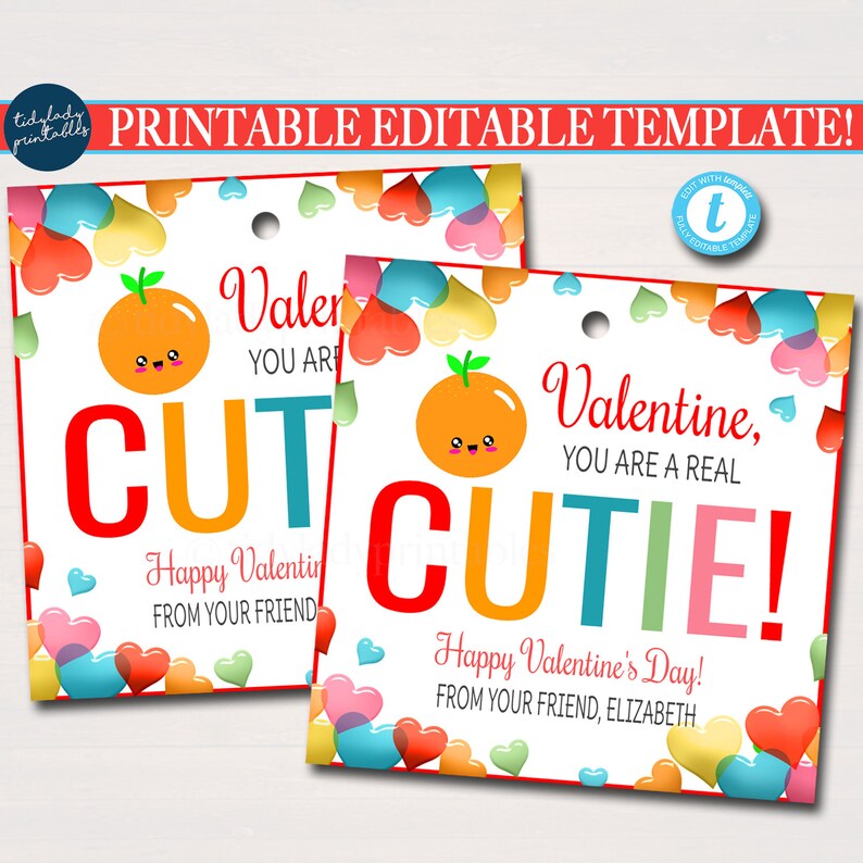 Editable Valentine Orange Gift Tags: Teacher Staff Template (digital ...