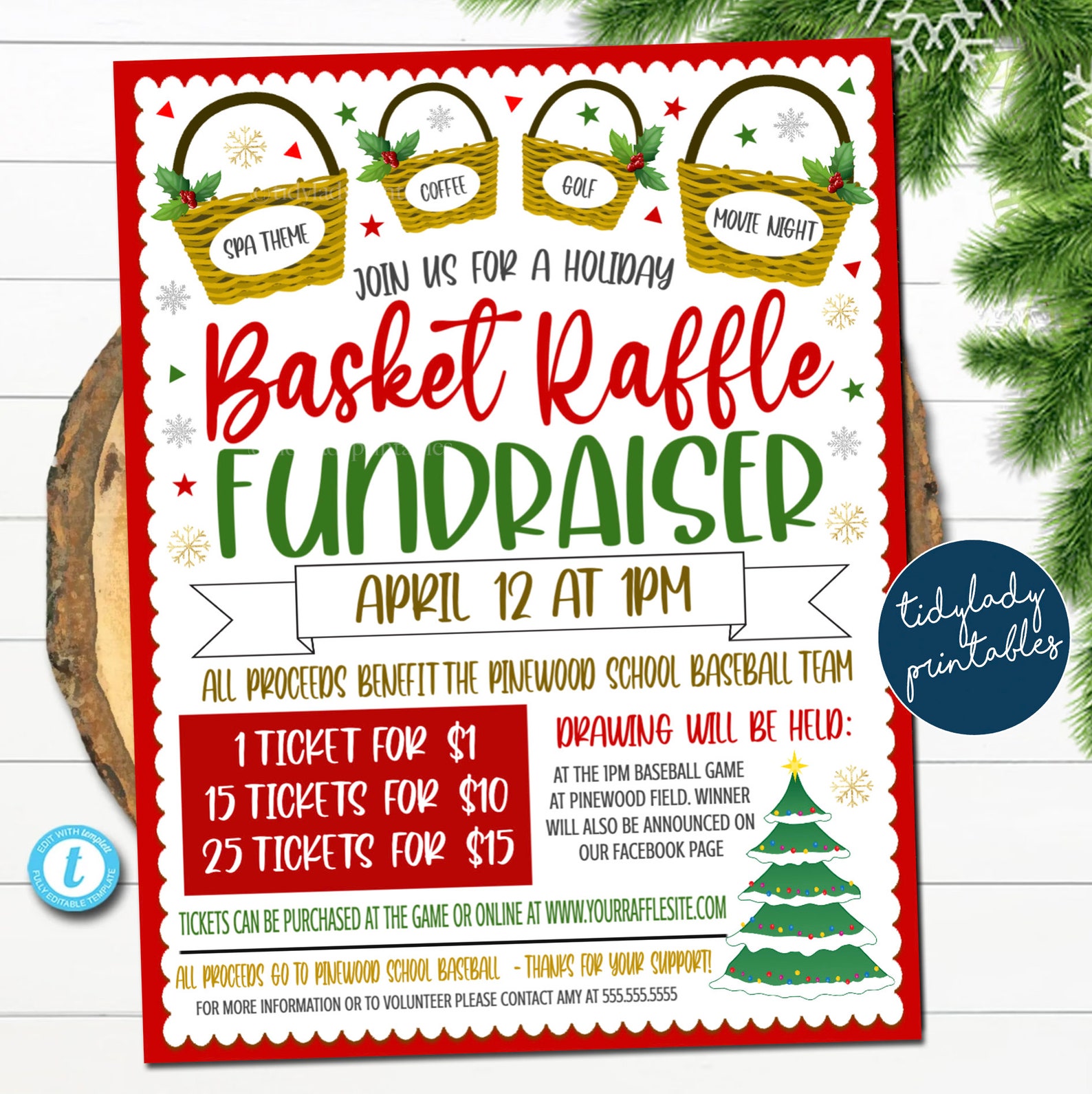 Christmas Basket Raffle Flyer: Holiday Fundraiser Template (editable ...
