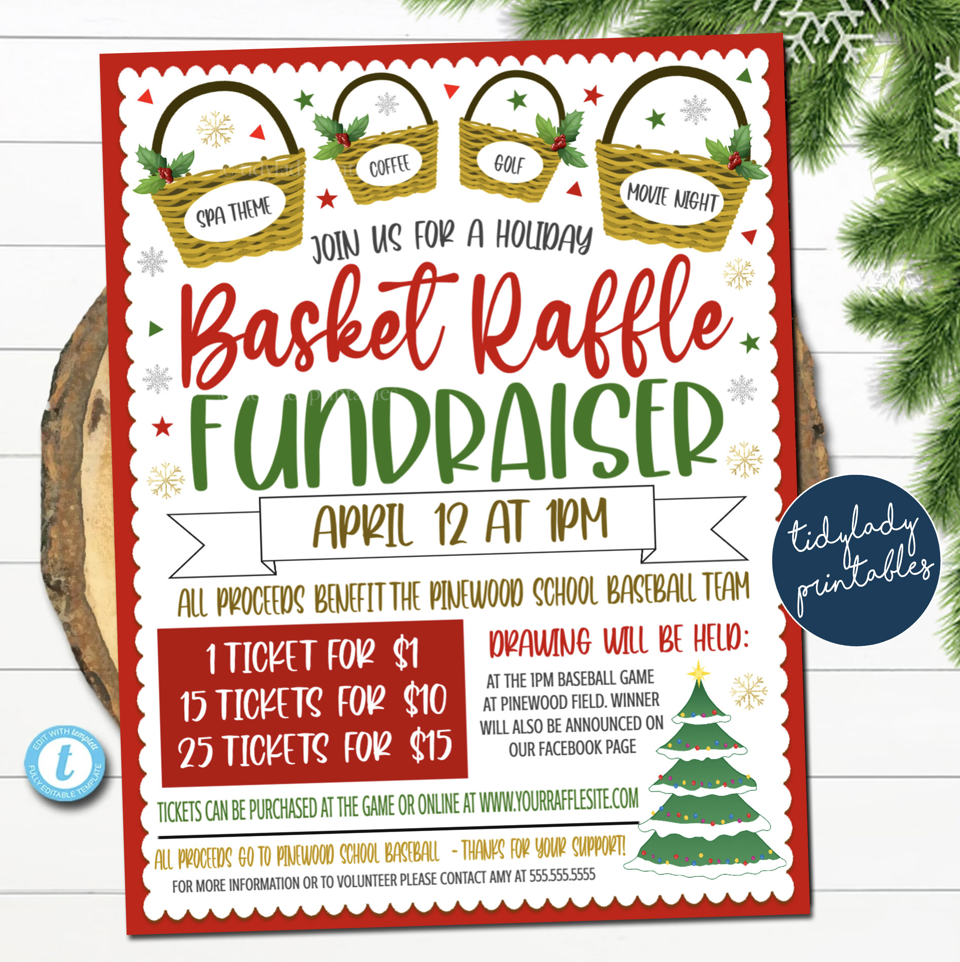 Christmas Basket Raffle Flyer: Holiday Fundraiser Template (editable ...