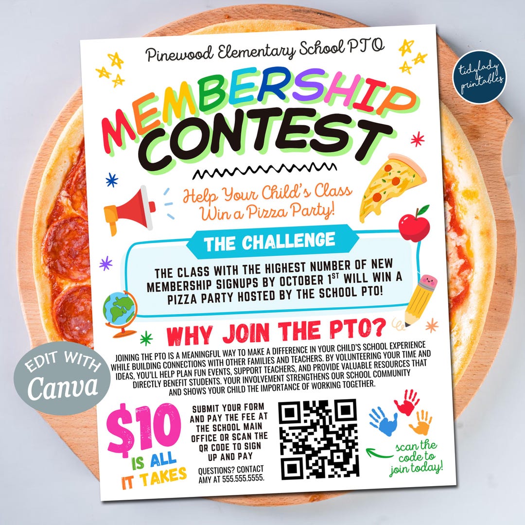 Editable PTA Flyer Template: School PTO Membership Drive Pizza Party ...