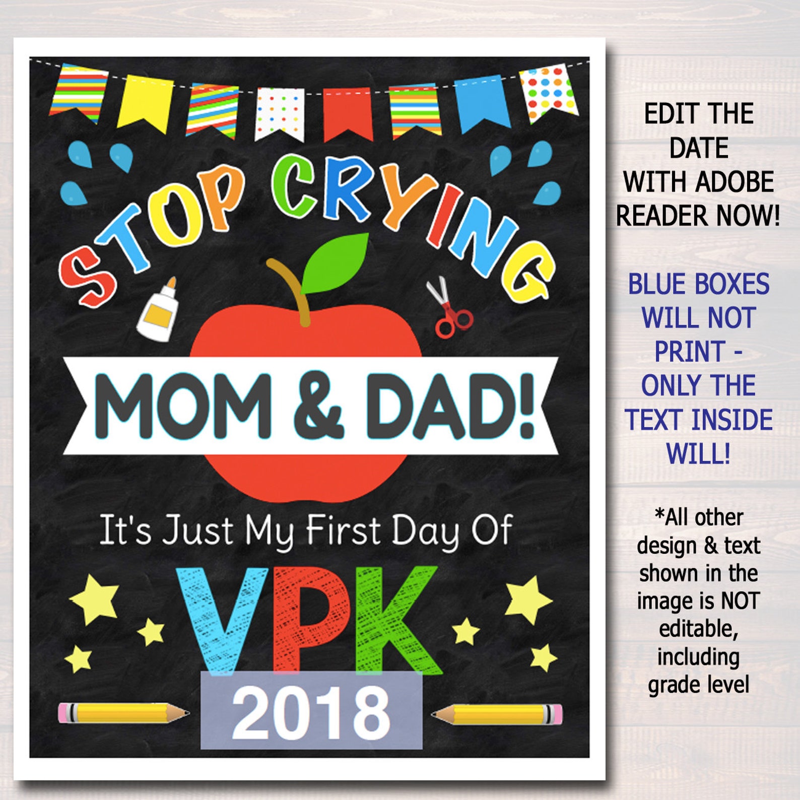 Stop Crying Mom & Dad Back to School Photo Prop, VPK Boy School ...