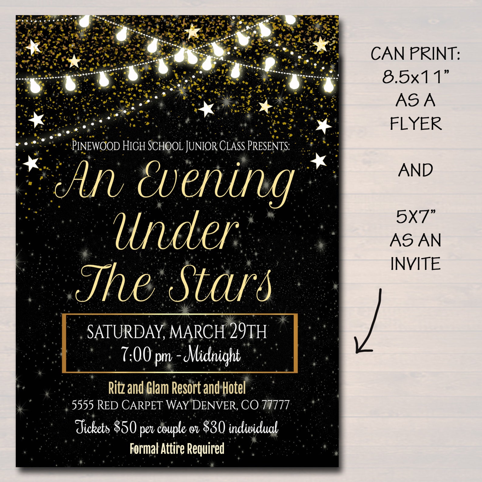 EDITABLE Prom Set Dance Flyer Invitation Ticket Starry Night - Etsy