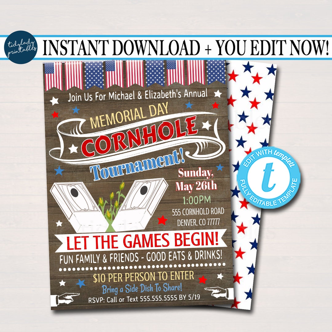EDITABLE Summer Cornhole Invite Printable 4th of July Memorial Labor ...