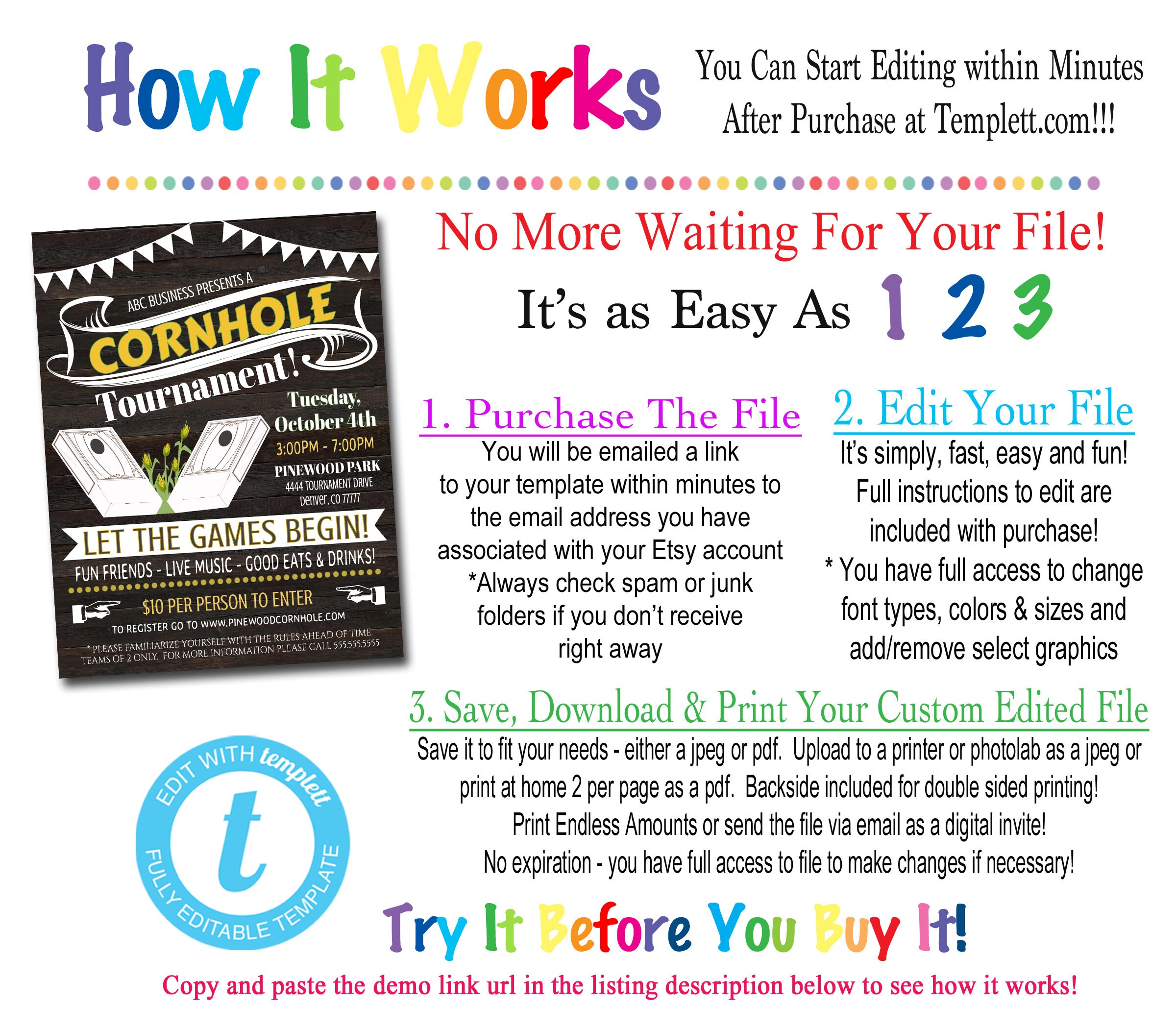 EDITABLE Cornhole Invite Flyer Printable Business School | Etsy Canada