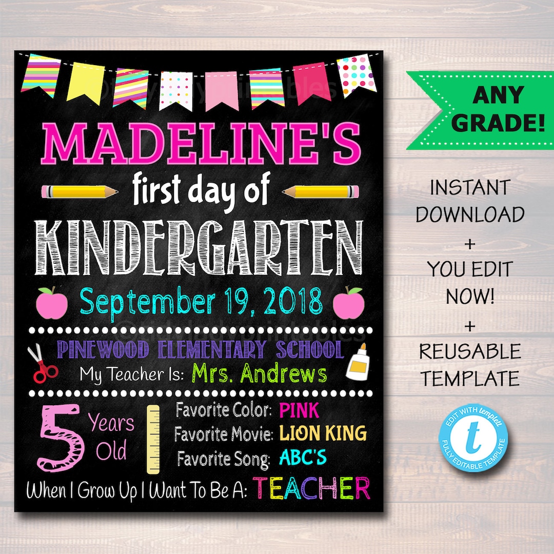 Back to School Sign, First Day of School Chalkboard Poster Personalized ...