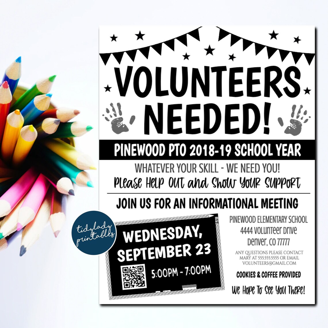 Editable Volunteer Recruitment Flyer: School PTO PTA Template (instant ...