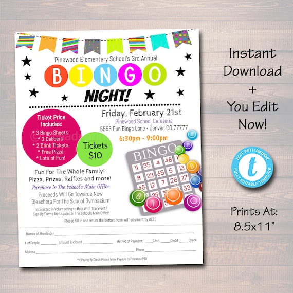 Bingo Night Flyer, Printable PTA, PTO Flyer, School Family Fundraiser ...