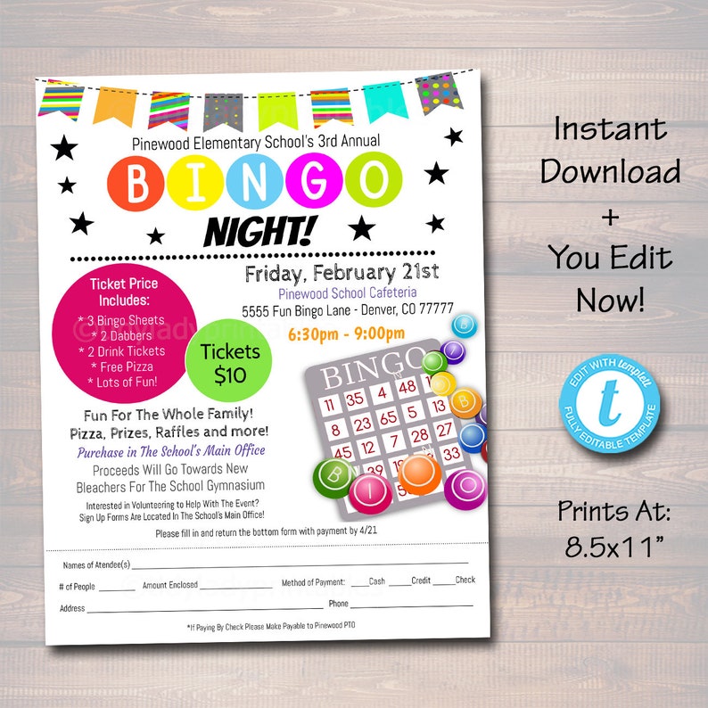 Bingo Night Flyer: School PTA/PTO Fundraiser (editable, Printable ...