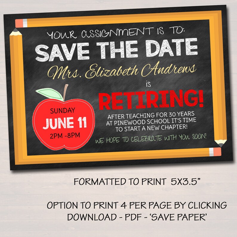 Editable Teacher Retirement Invitation Chalkboard Printable - Etsy