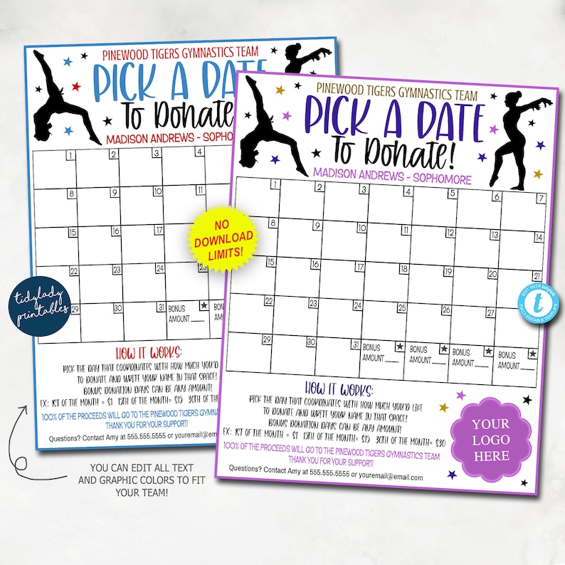 EDITABLE Gymnastics Pick a Date to Donate Printable Gymnast - Etsy