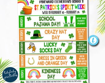 EDITABLE St. Patrick Spirit Week School PTO PTA Instant Download - Etsy
