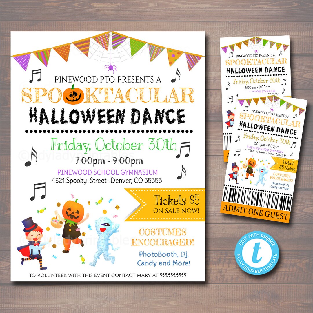 EDITABLE Halloween School Dance Set School Dance Flyer Party Invite ...