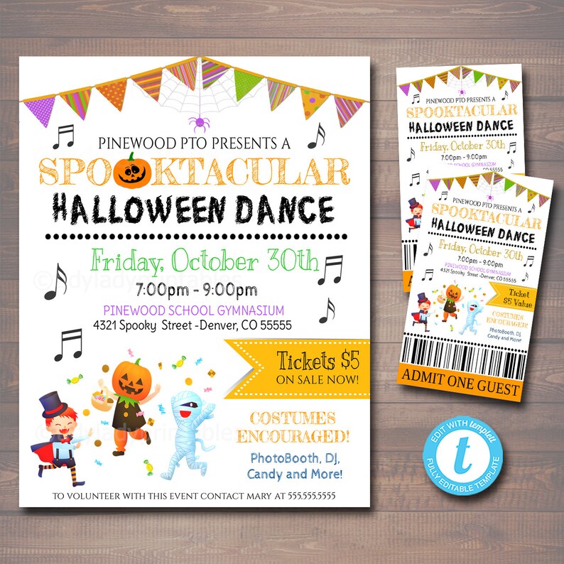 EDITABLE Halloween School Dance Set School Dance Flyer Party - Etsy
