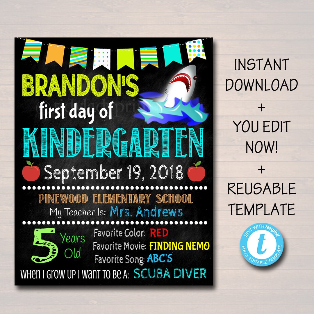 First Day of School Sign, Back to School Chalkboard Poster, SHARK FISH ...