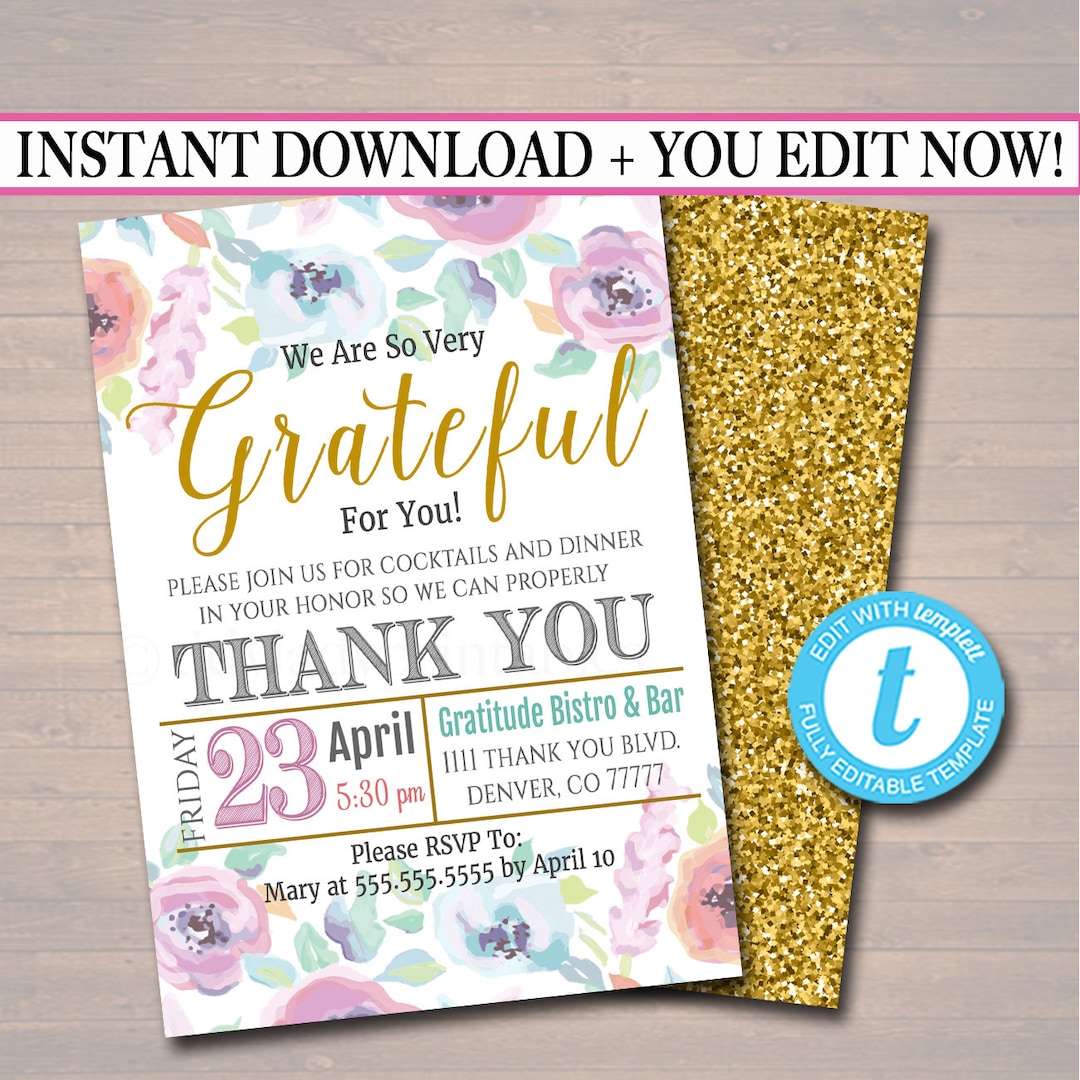 Editable Appreciation Invitation, Grateful for You Teacher Staff ...