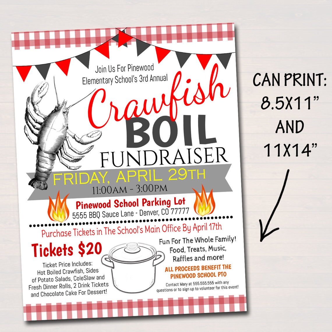 Editable Crawfish Boil Fundraiser Flyer Ticket Poster Set Pto - Etsy