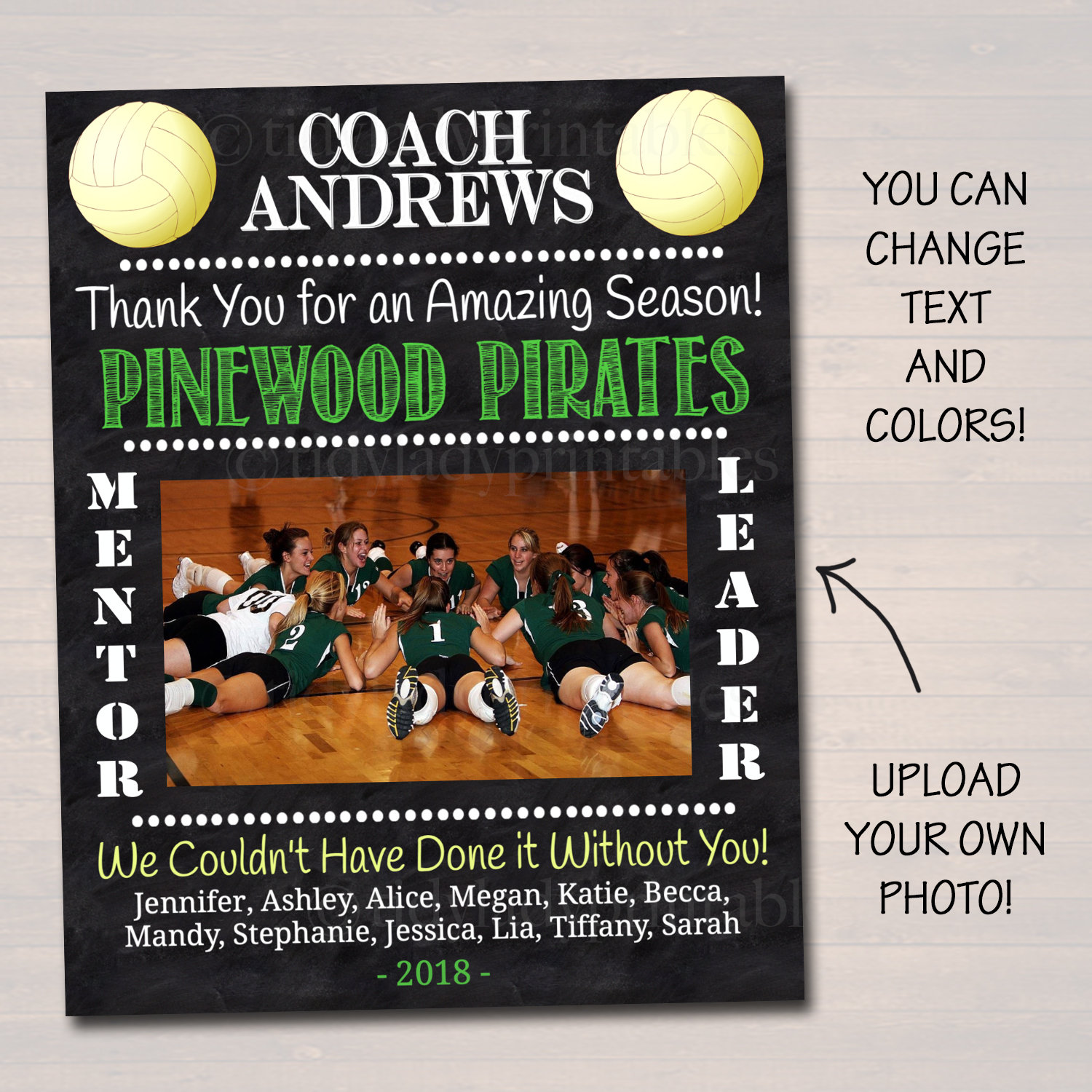 Editable Volleyball Coach Gift: Team Photo Printable (digital Download ...
