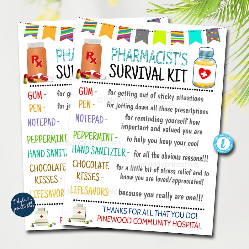 Pharmacist Survival Kit Gift Tags: Editable Thank You Template (digital ...