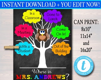 EDITABLE Where is the Teacher, Classroom Door Sign, Instant Download ...