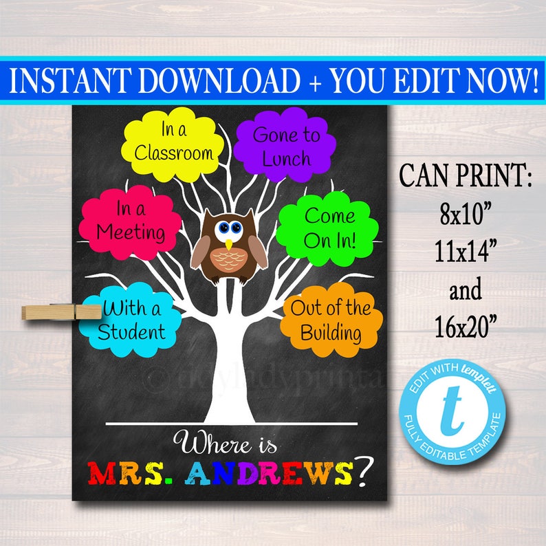 Editable Teacher Door Sign: Classroom Whereabouts (digital Download) - Etsy