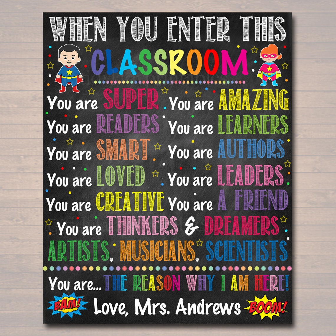 Personalized Printable Superhero Classroom Poster Decor, Teacher ...