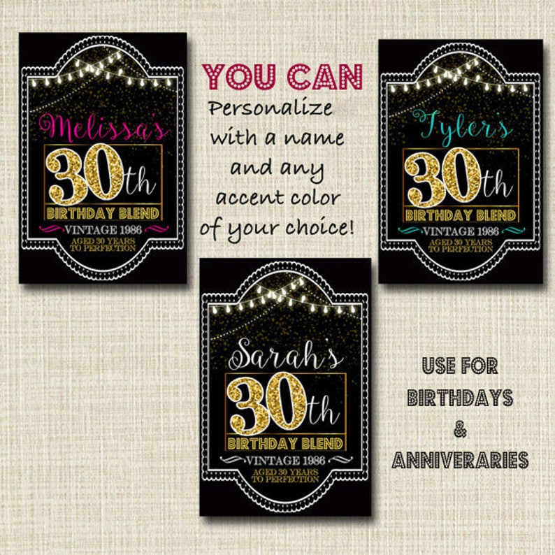 EDITABLE 30th Birthday Custom Wine Labels Cheers to 30 Years | Etsy