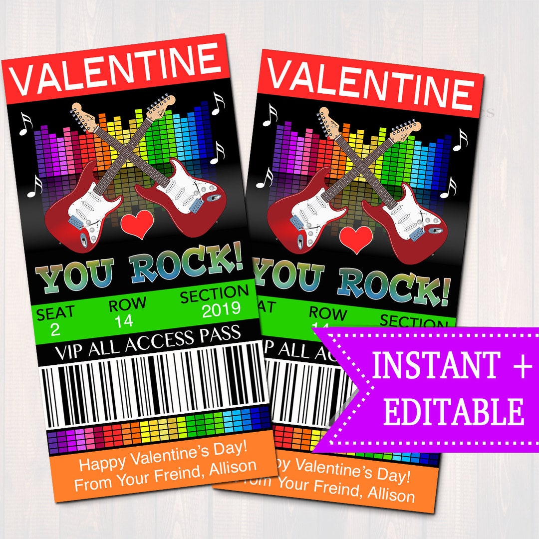 EDITABLE You Rock Valentine's Day Ticket, Staff Teacher Friend ...