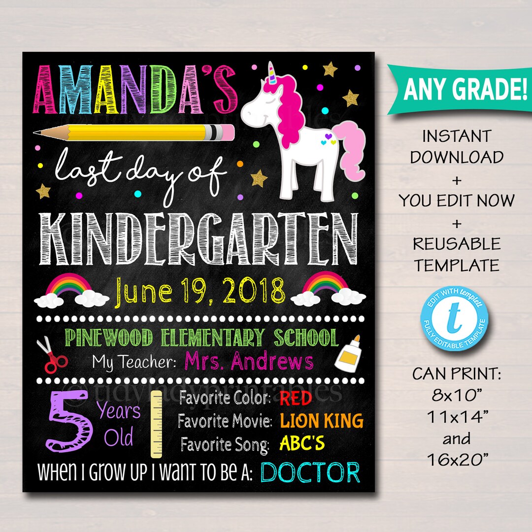 EDITABLE Unicorn Last Day of School Photo Prop Back to School ...
