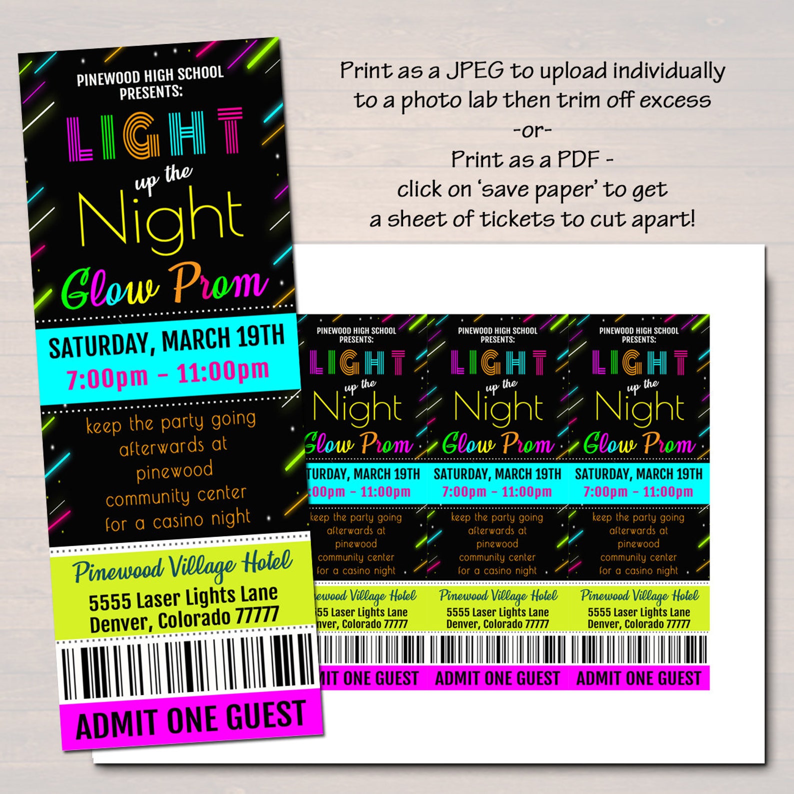 EDITABLE Prom Ticket/invite Flyer Set School Dance Digital - Etsy