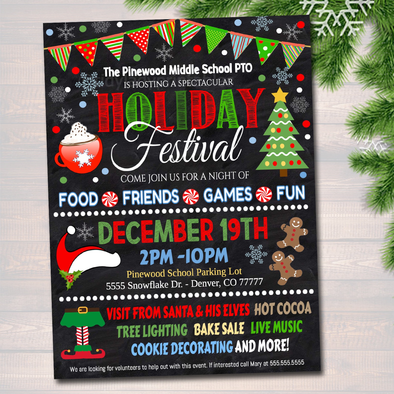 Editable Holiday Festival Flyer: Christmas Event Invitation (digital ...