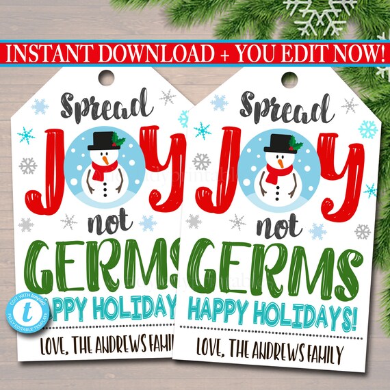 Christmas Gift Tag Spread Joy Not Germs, Soap Hand Sanitizer Label ...