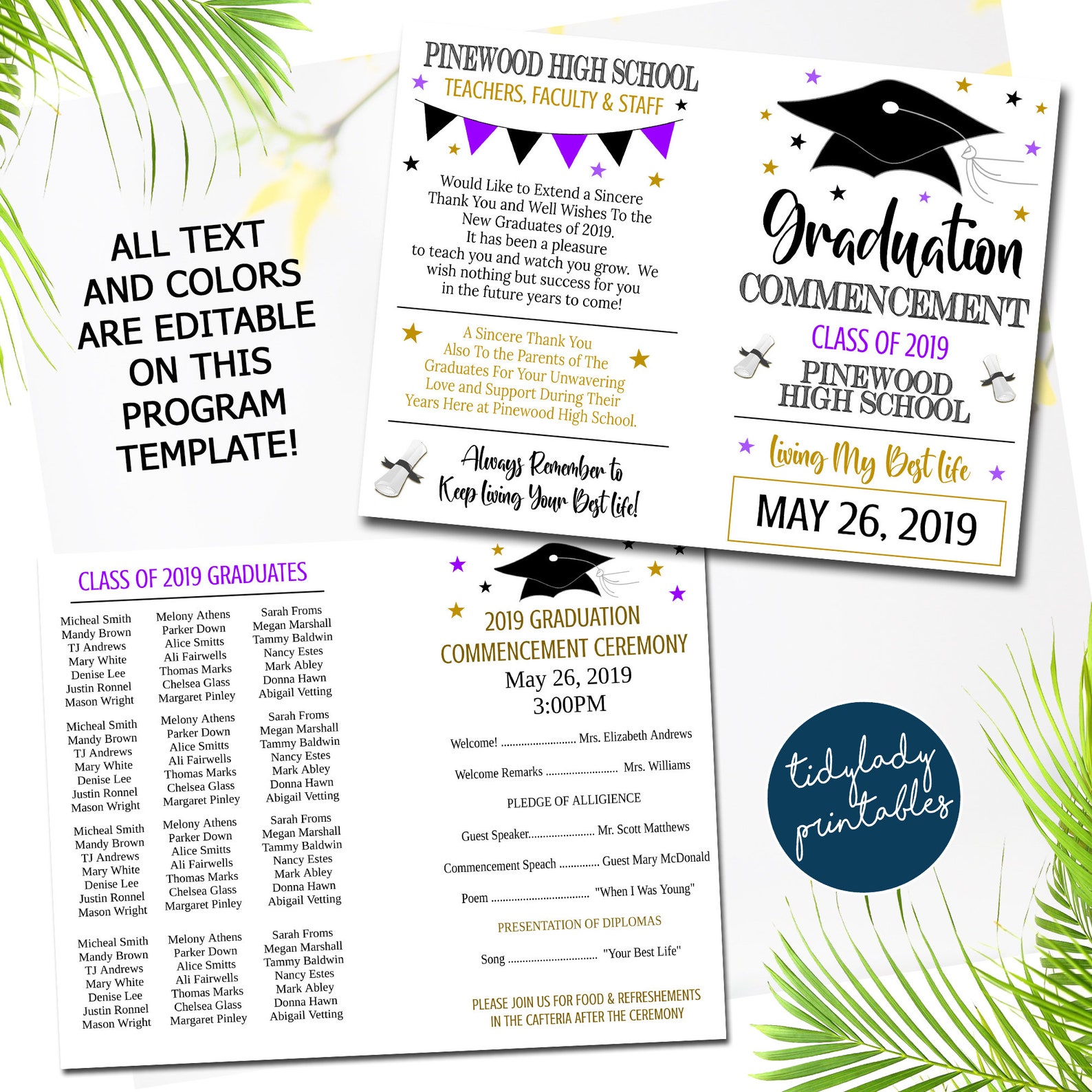 Graduation Ceremony Program Template High School Graduation - Etsy