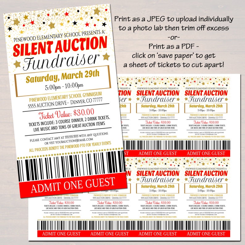 Silent Auction Flyer Ticket Set Fundraiser Event School Pto - Etsy