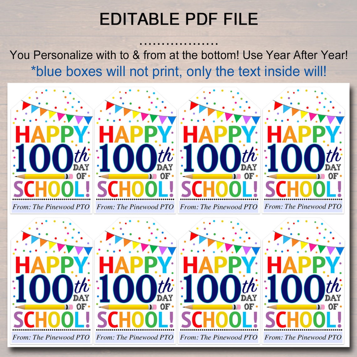 Happy 100th Day of School Gift Tags School Pto Pta Printable - Etsy