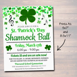 St. Patricks Day Dance Set School Dance Flyer Party Invite, Church ...
